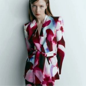 Zara | Jackets & Coats | Zara Multicolor Printed Satin Effect Blazer ...